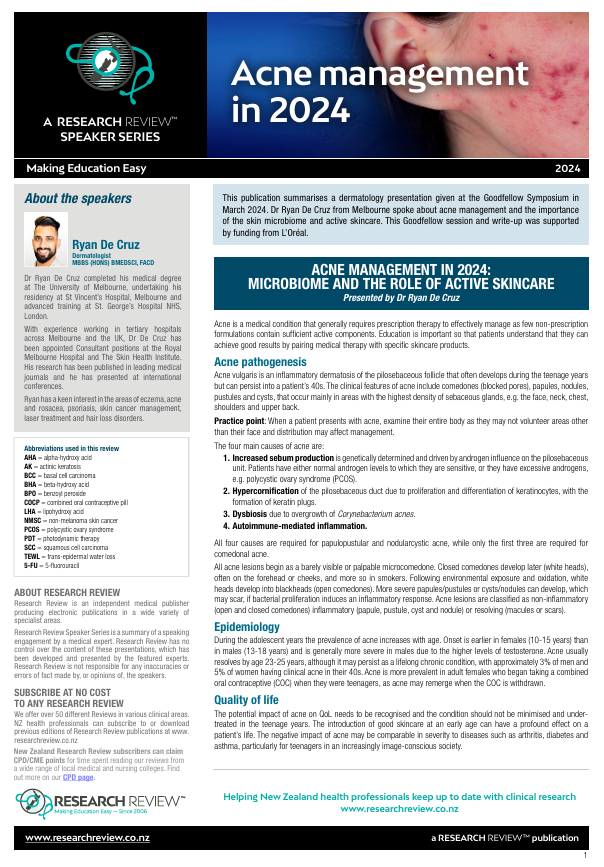 Dermatology Research Review NZ Free Update | Speaker Series: Acne ...