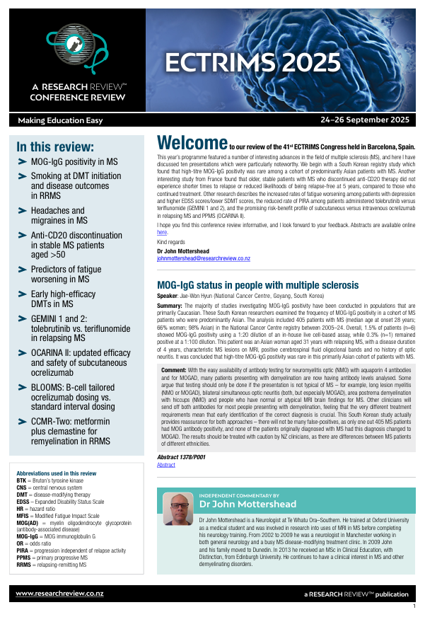Neurology Research Review NZ Free Update | ECTRIMS 2025 Conference Review