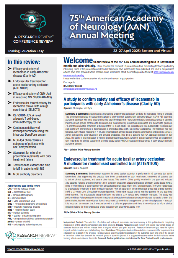 Neurology Research Review NZ Free Update | AAN 2024 Conference Review