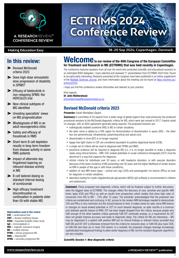 Neurology Research Review NZ Free Update | ECTRIMS 2024 Conference Review